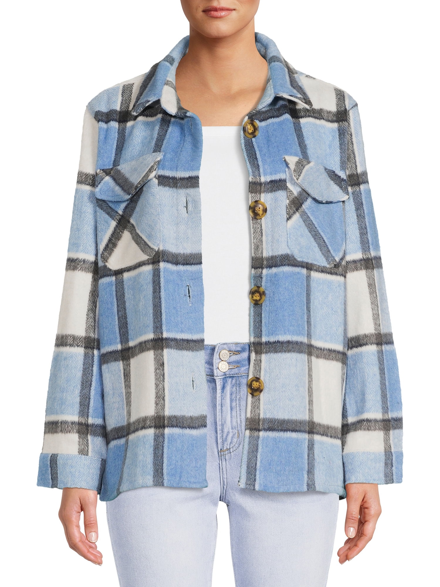 Jason Maxwell Women's Oversized Long sleeve Fleece Outerwear Shacket ...