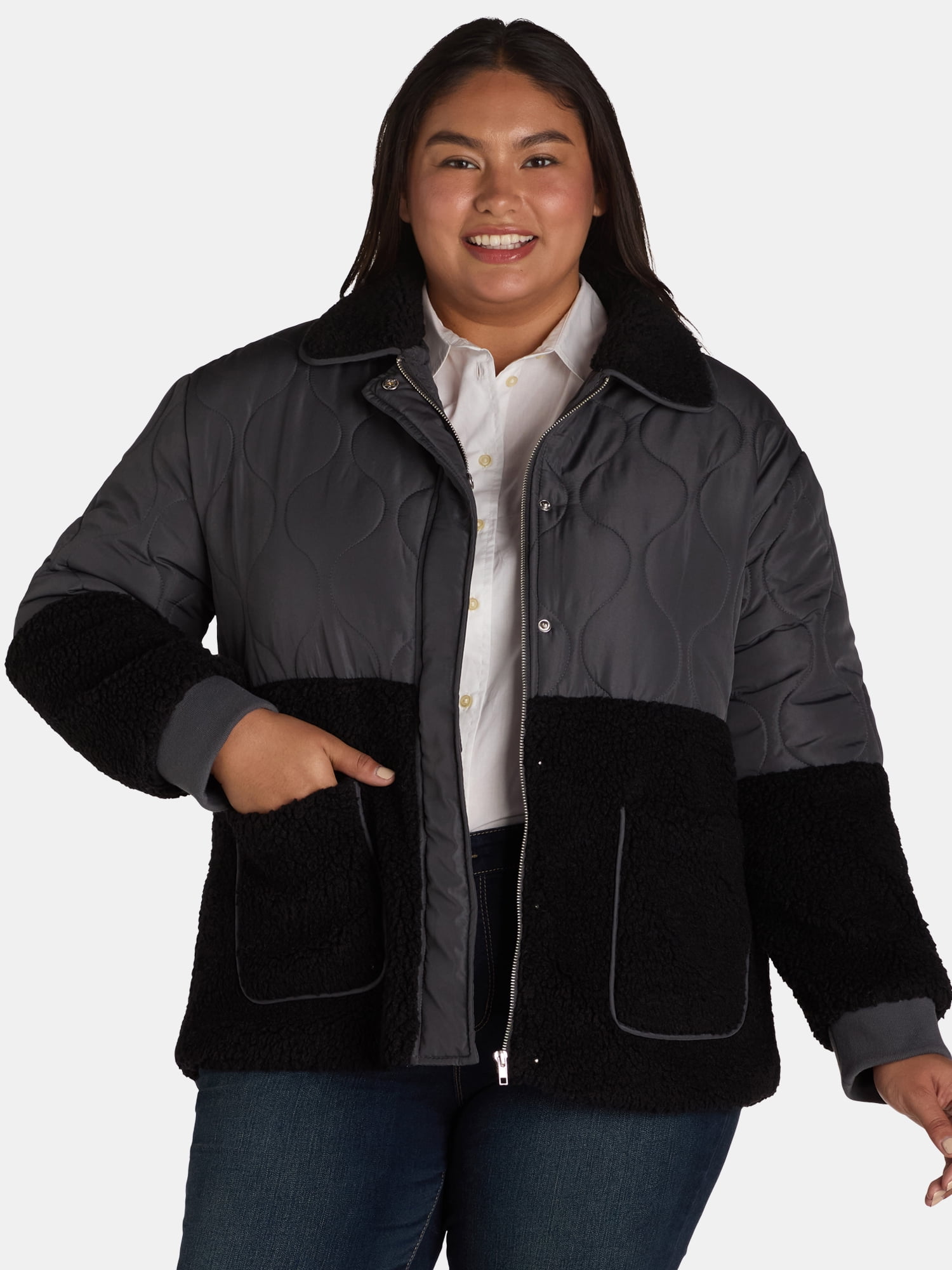 Jason Maxwell Women's and Women’s Plus Quilted Jacket with Faux ...