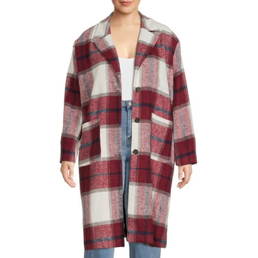 Womens Plaid Long Wool Blend Coat Shacket Jackets - Walmart.com
