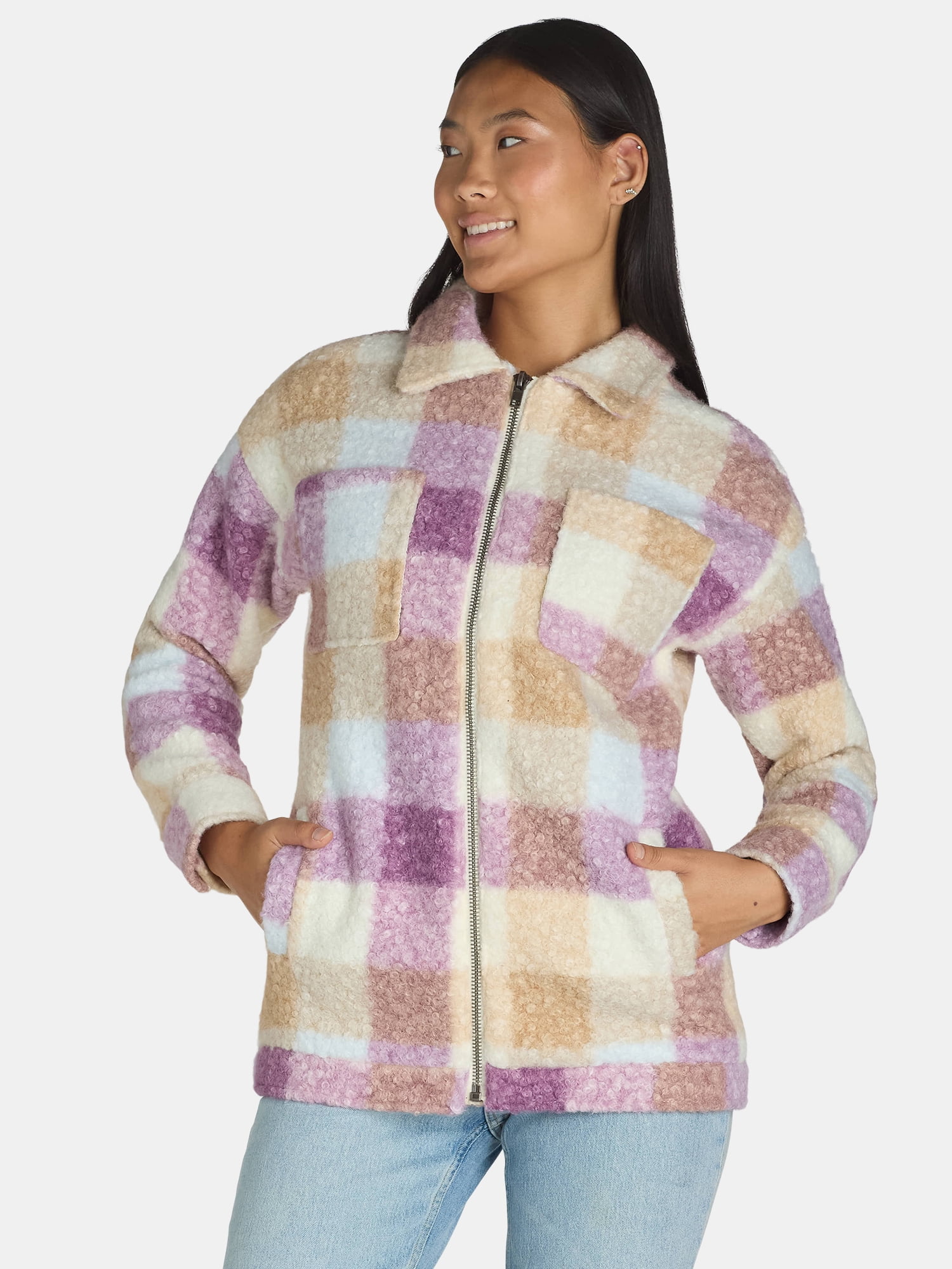JASON MAXWELL Women's Plus Poodle Plaid Full-Zip Shacket, Sizes S-3X ...