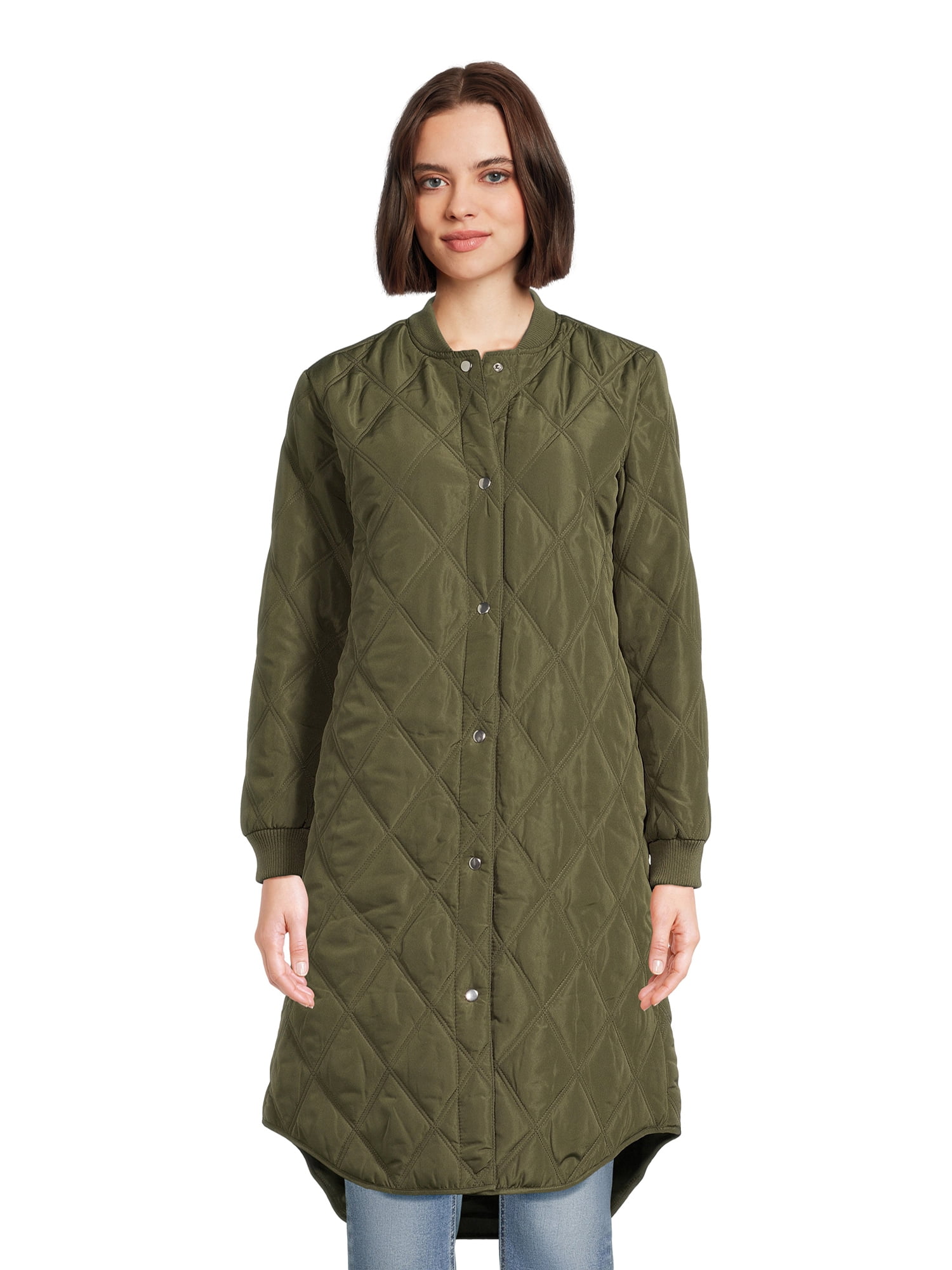 Jason Maxwell Women's and Women's Plus Quilted Coat with Ribbed Collar ...