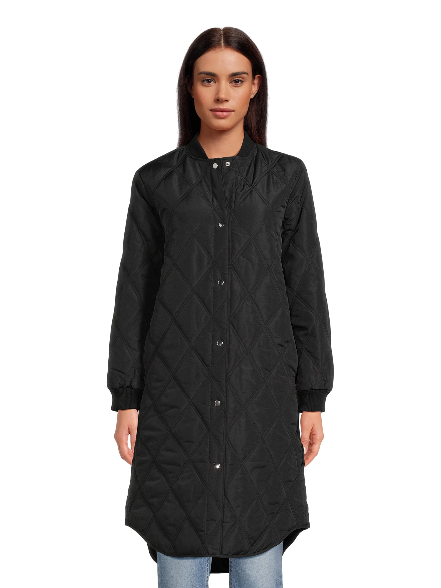 Jason Maxwell Women's and Women's Plus Quilted Coat with Ribbed Collar ...