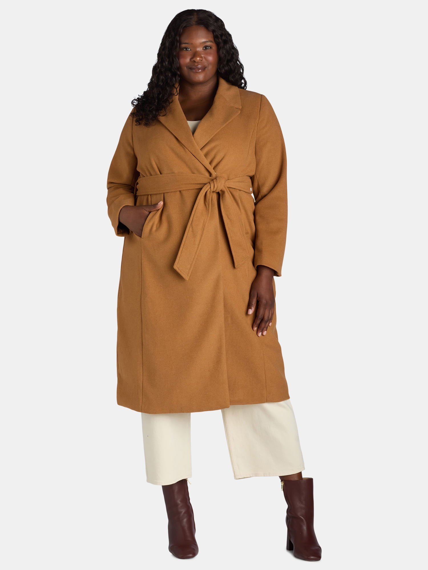 Jason Maxwell Women's and Women's Plus Long Coat with Tie Belt, Sizes S ...