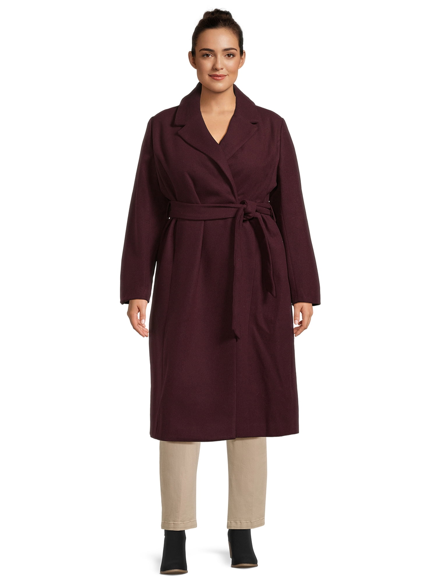 Jason Maxwell Women's and Women's Plus Long Coat with Tie Belt, Sizes S ...