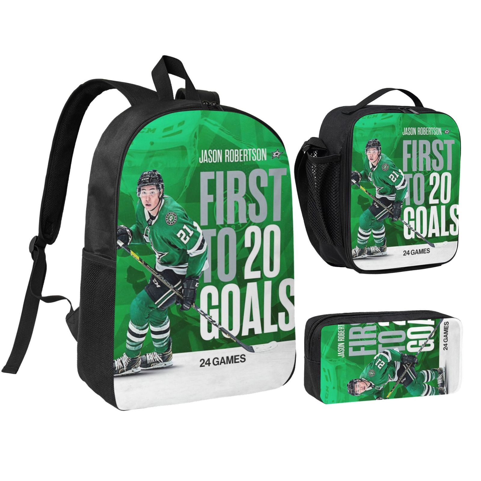 Jason Robertson 3-Piece Set Backpack Lunch Bag And Pencil Case, Water ...