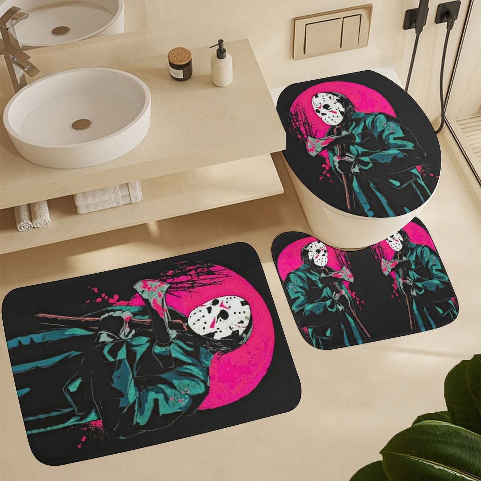 Jason Voorhees Bathroom Rug Set 3 Halloween Bath Mats Coral Velvet ...