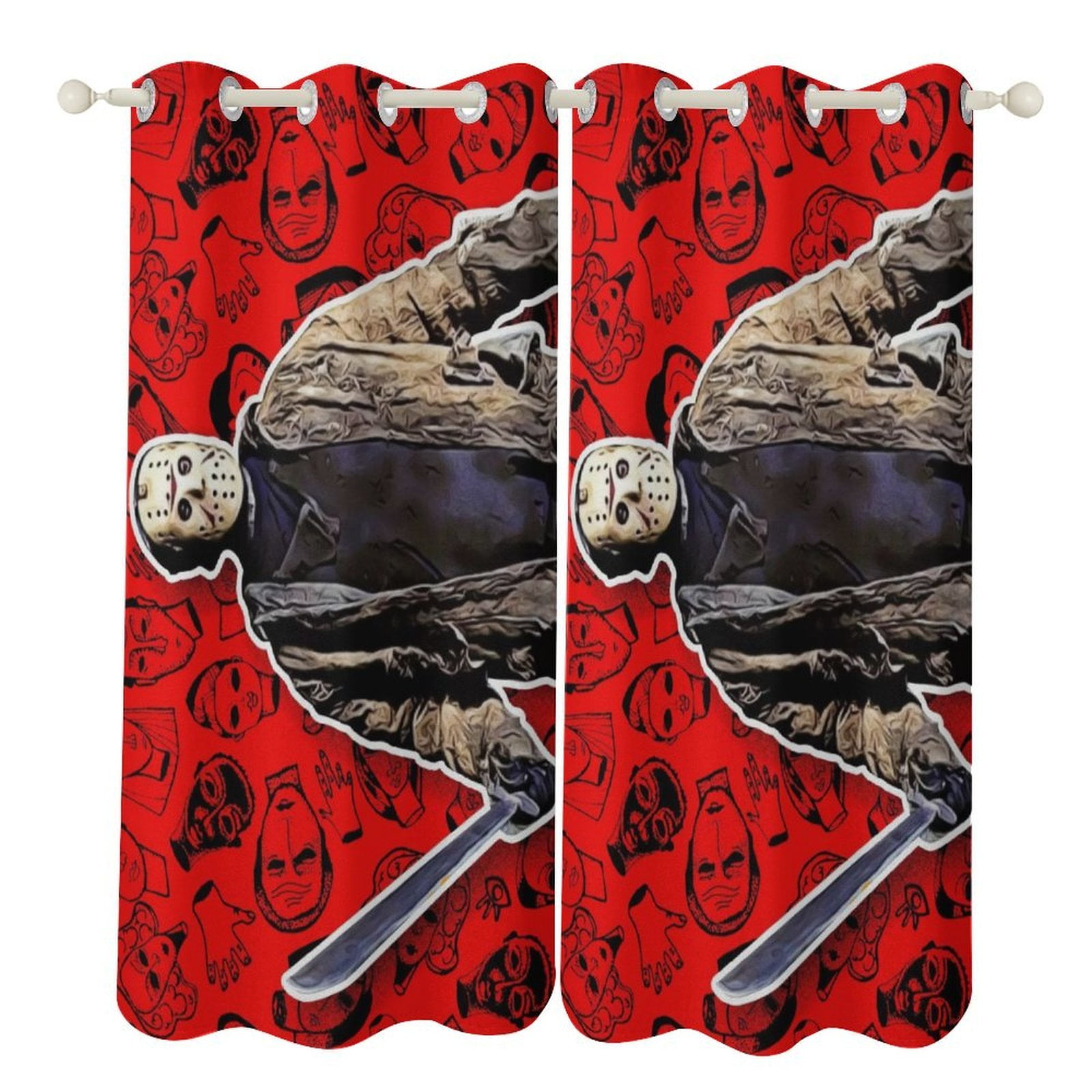 Jason Voorhees Curtains Perforated Halloween Pattern Window Blackout ...