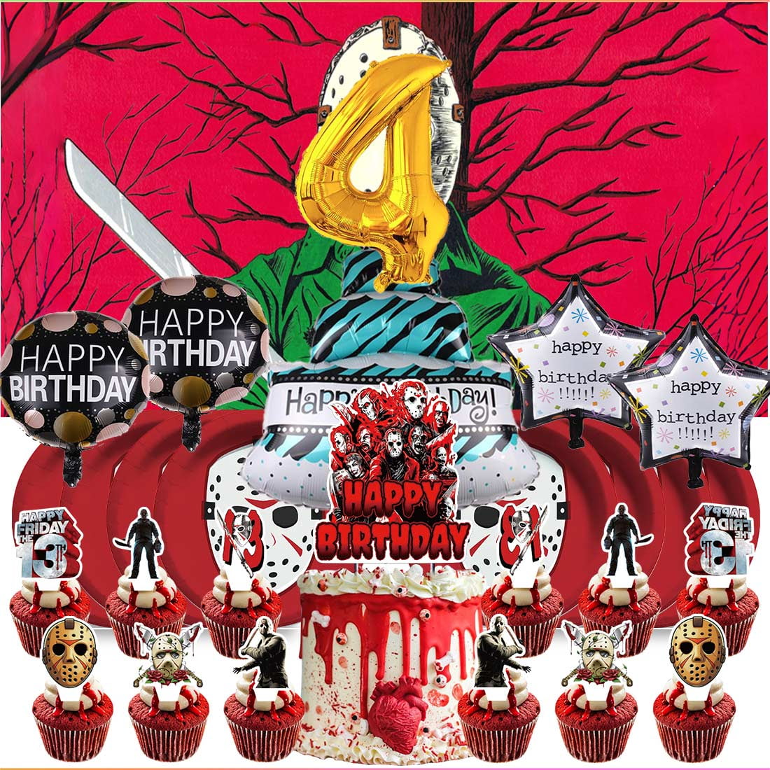 Jason Voorhees Friday The 13th 4th Tableware Balloons Cake Toppers ...