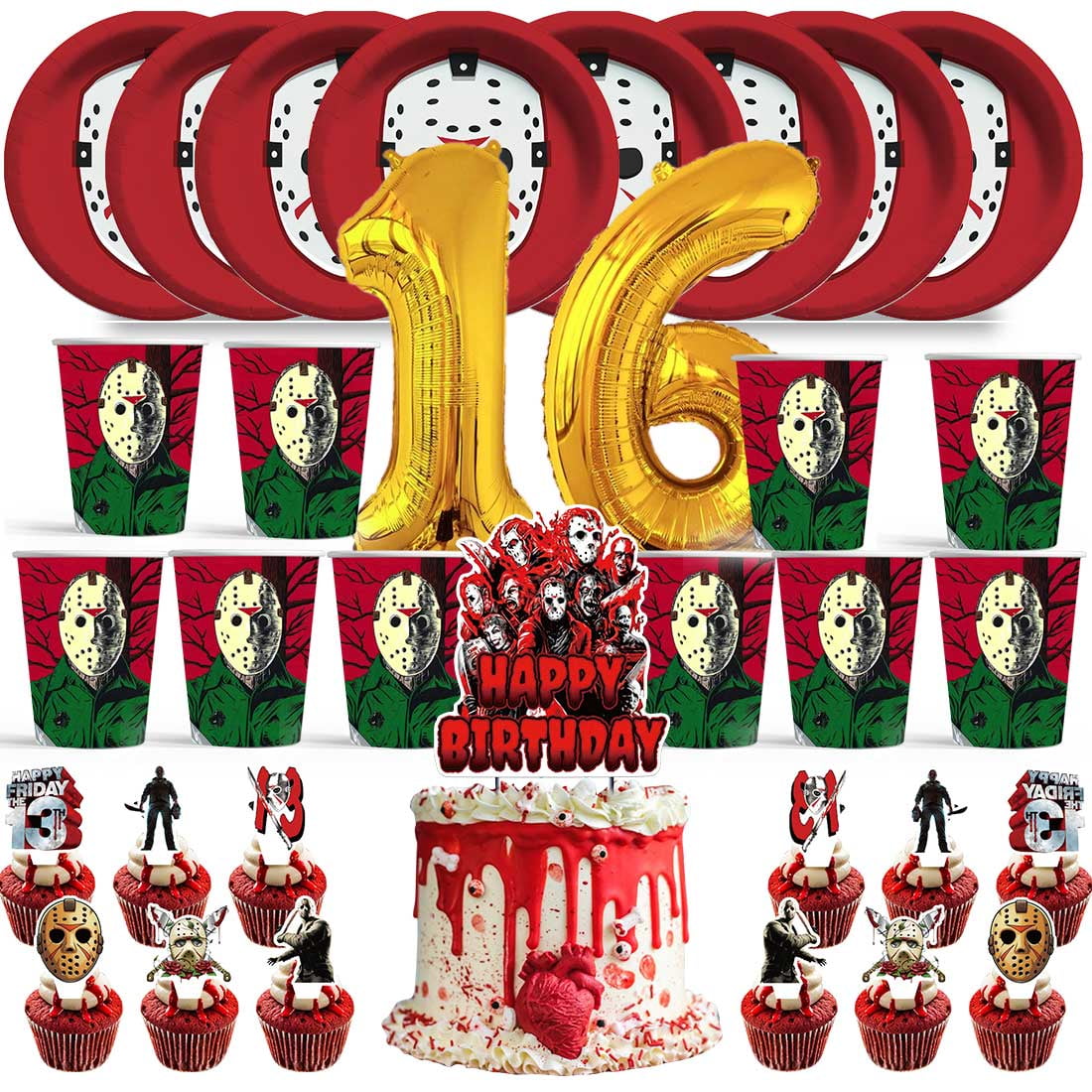 Jason Voorhees Friday The 13th Birthday 16th Cups Party Supplies Plates ...