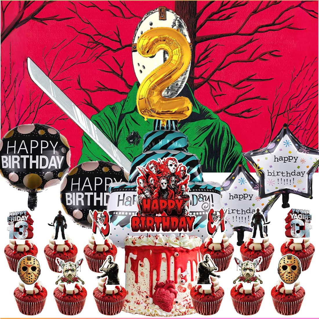 Jason Voorhees Friday The 13th Party Supplies Decor 2nd Kit Balloons ...
