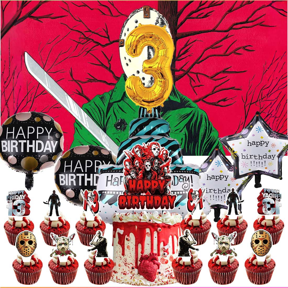Jason Voorhees Friday The 13th Party Supplies Decor 3rd Kit Balloons ...