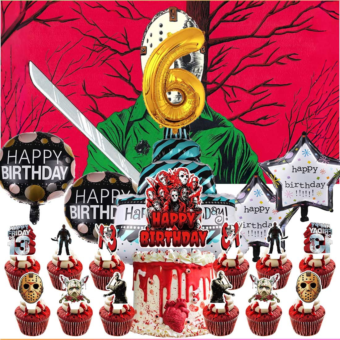 Jason Voorhees Friday The 13th Party Supplies Decor 6th Kit Balloons ...