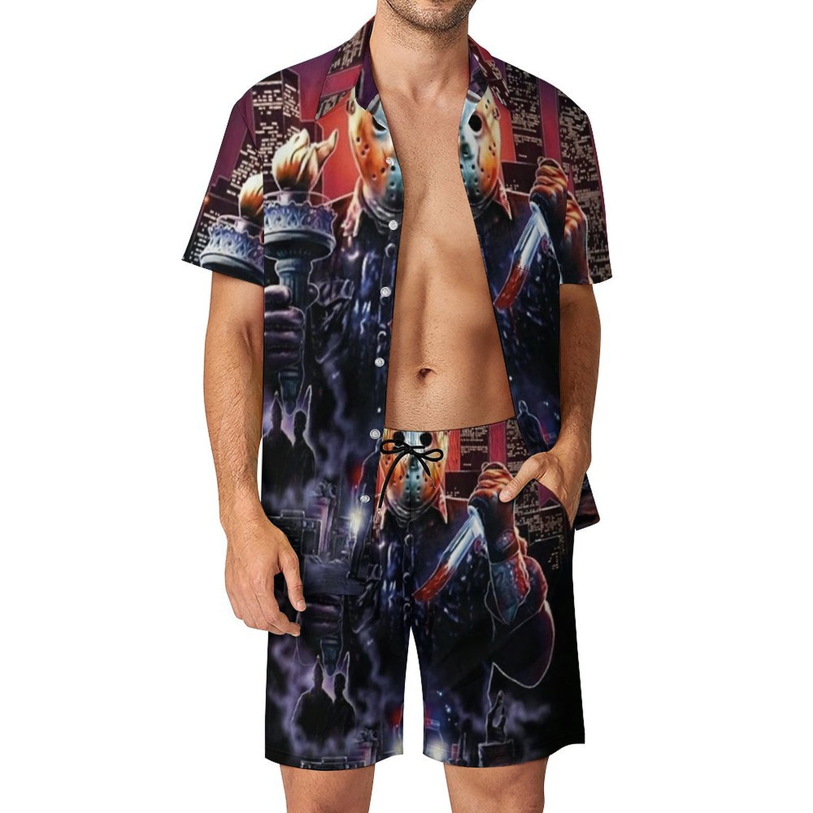 Jason Voorhees Men's Beach Suit 2 Piece Outfits Hawaiian Button Down ...