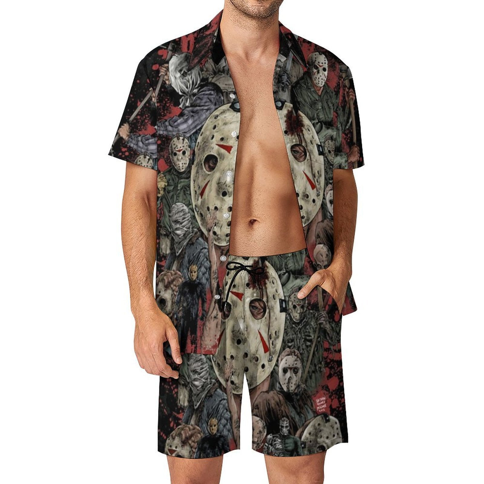 Jason Voorhees Men's Beach Suit 2 Piece Outfits Hawaiian Button Down ...