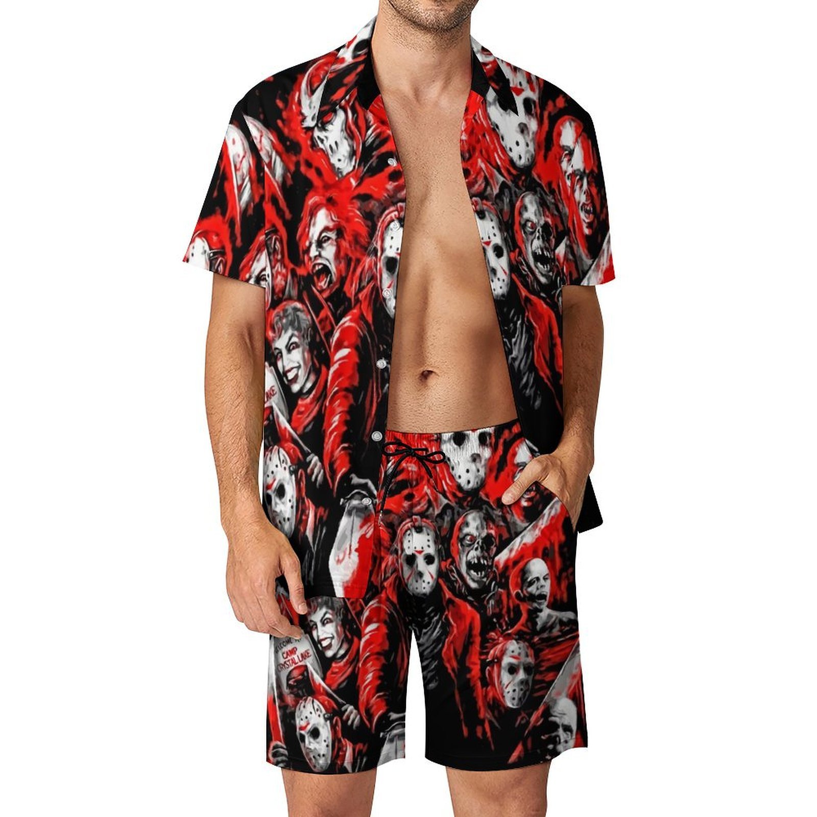 Jason Voorhees Men's Beach Suit 2 Piece Outfits Hawaiian Button Down ...