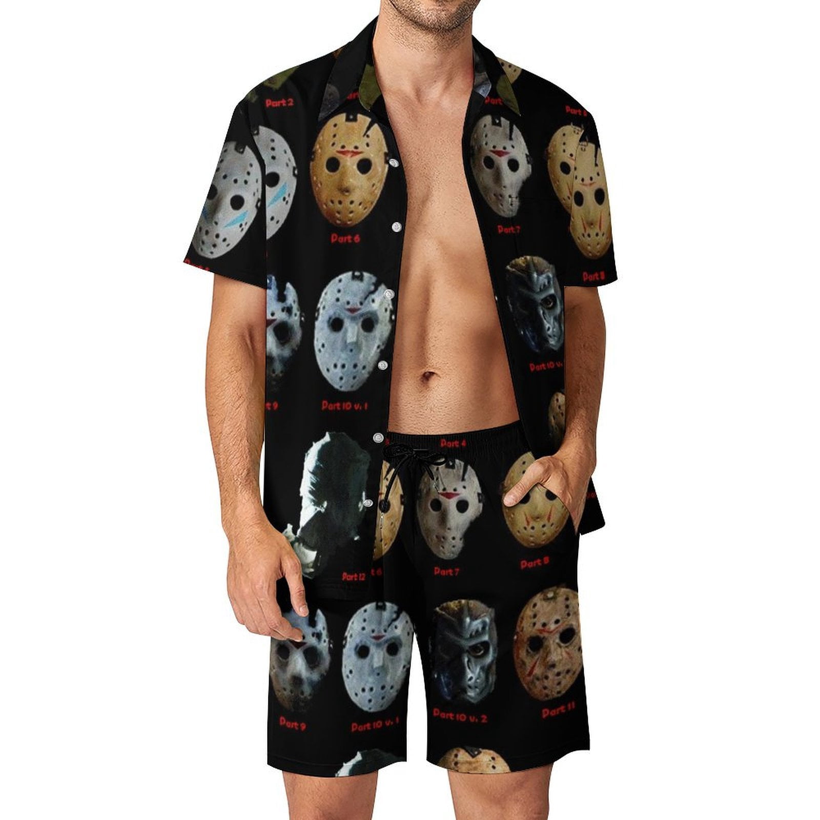 Jason Voorhees Men's Beach Suit 2 Piece Outfits Hawaiian Button Down ...