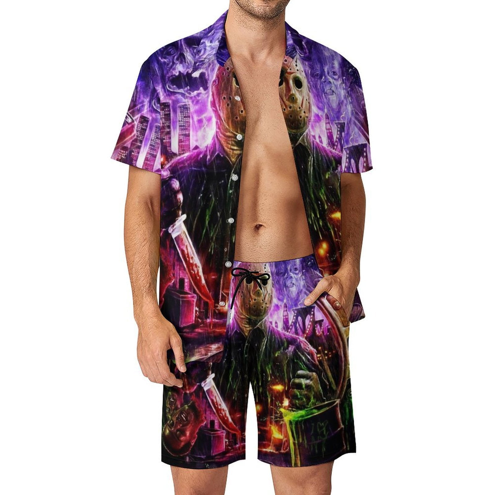 Jason Voorhees Men's Beach Suit 2 Piece Outfits Hawaiian Button Down ...