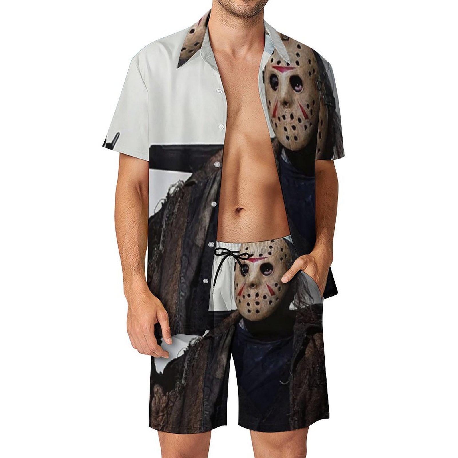 Jason Voorhees Men's Beach Suit 2 Piece Outfits Hawaiian Button Down ...