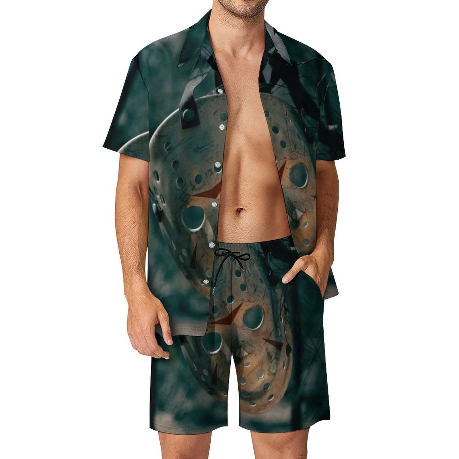 Jason Voorhees Men's Beach Suit 2 Piece Outfits Hawaiian Button Down ...