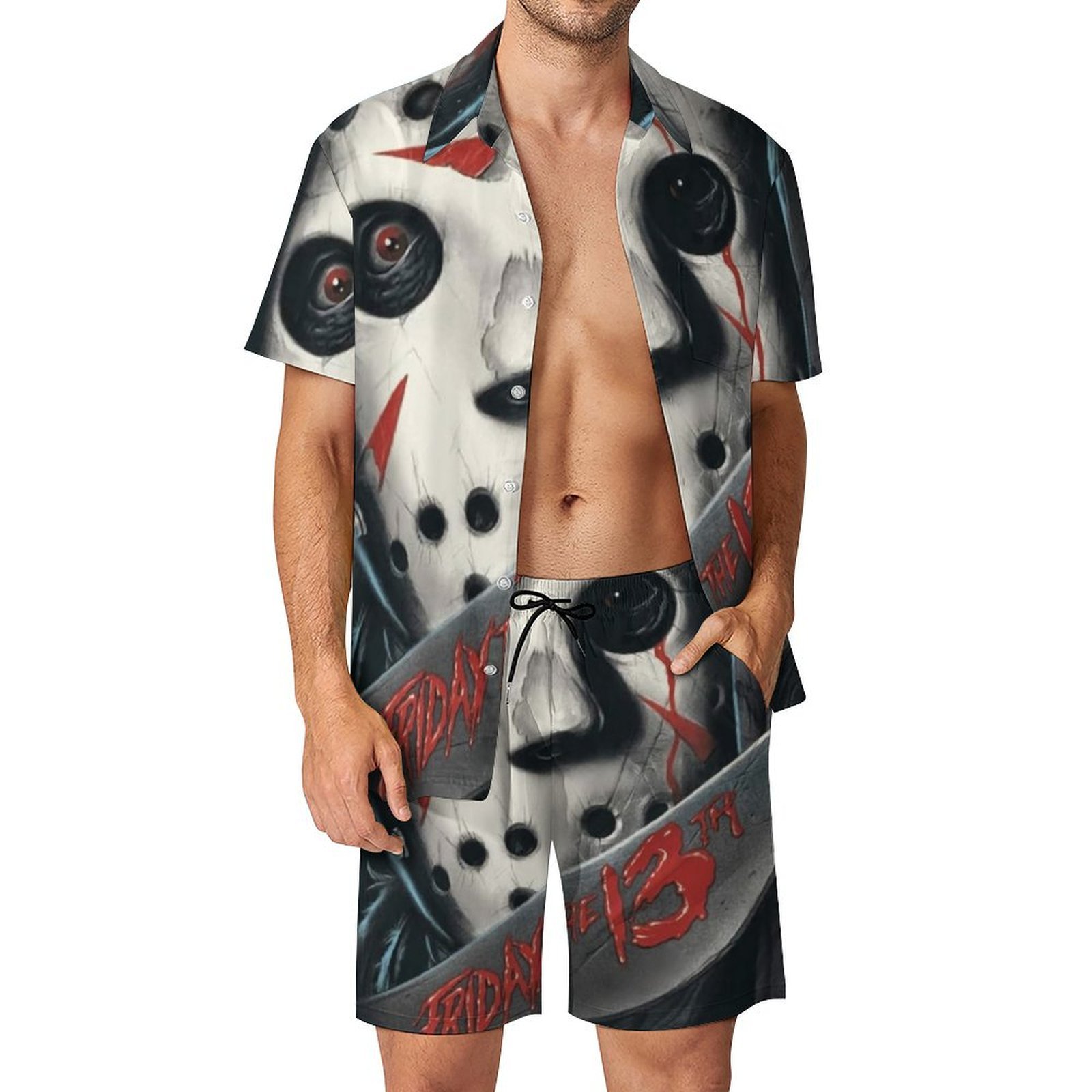 Jason Voorhees Men's Beach Suit 2 Piece Outfits Hawaiian Button Down ...
