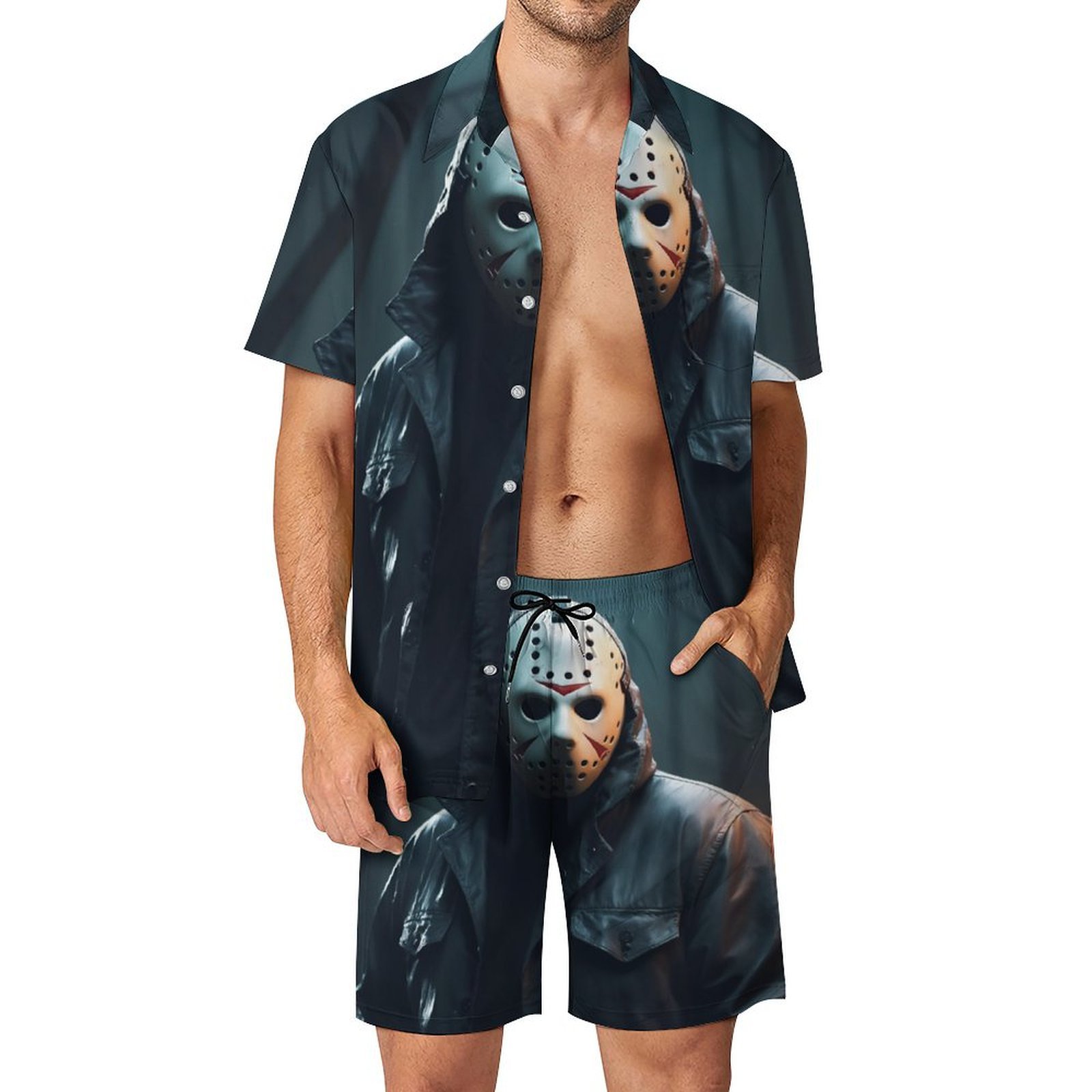 Jason Voorhees Men's Beach Suit 2 Piece Outfits Hawaiian Button Down ...