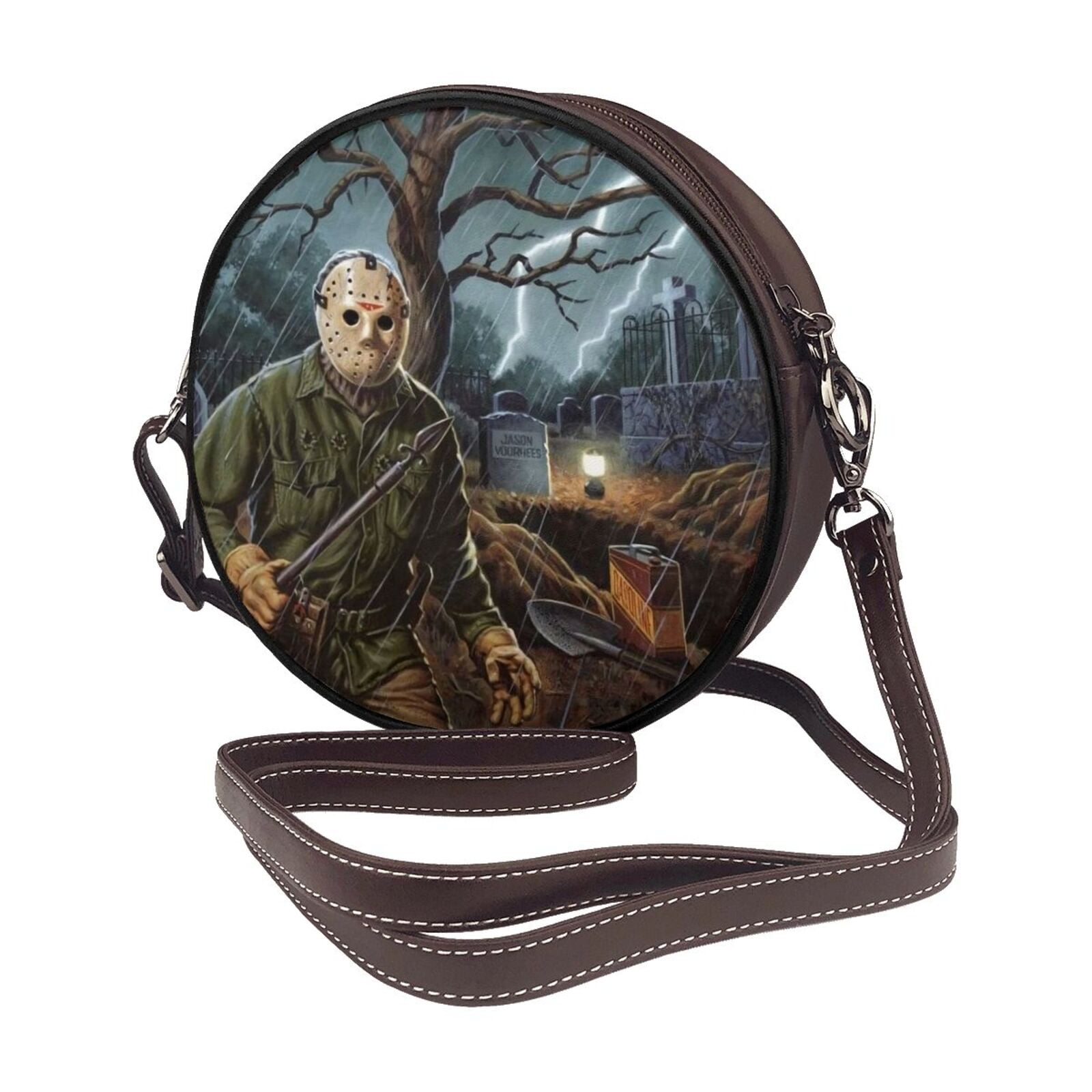 Jason Voorhees Round Tote Handbags,PU Leather Round Crossbody Bags for ...