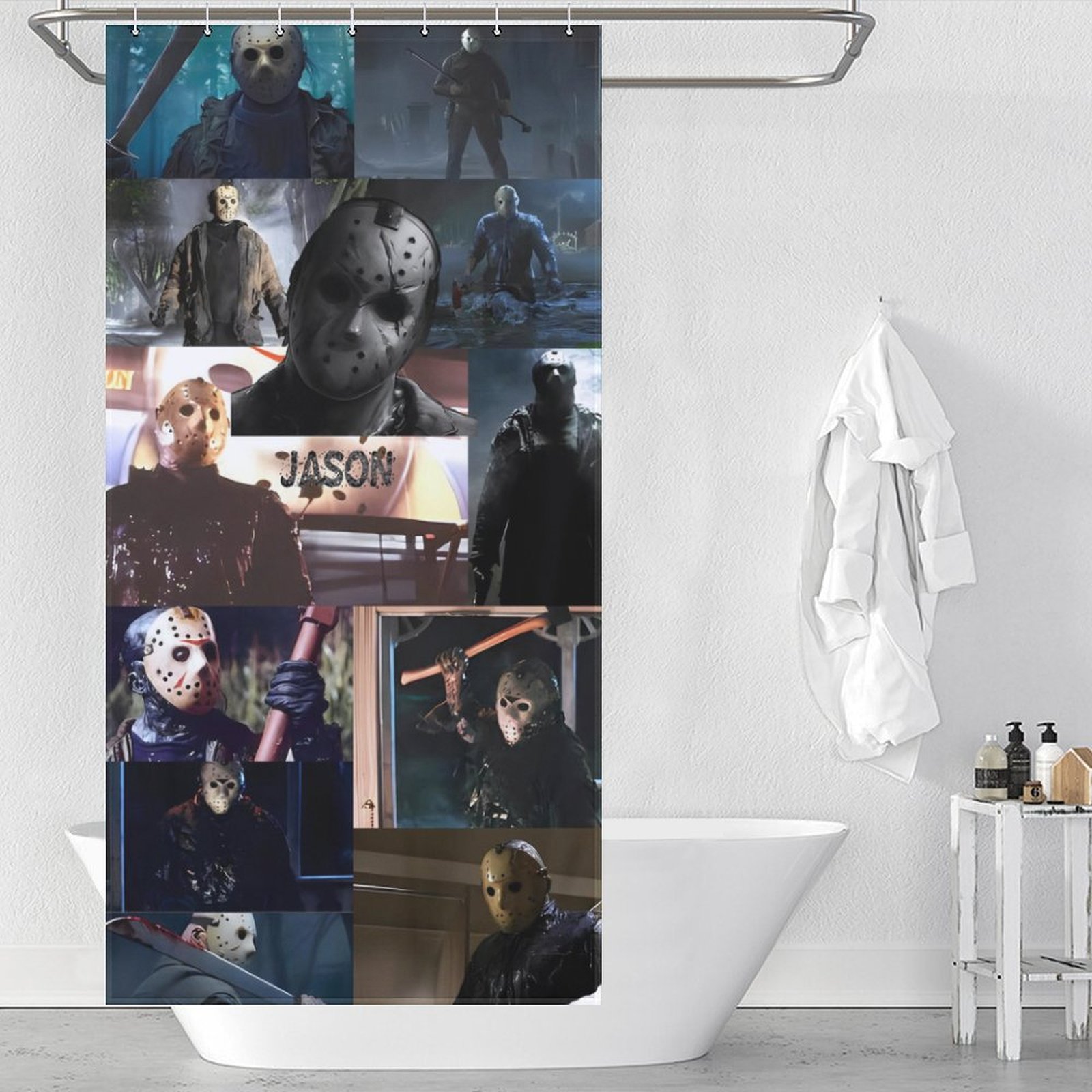 Jason Voorhees Shower Curtain,Halloween Pattern Curtain Sets with 12 ...
