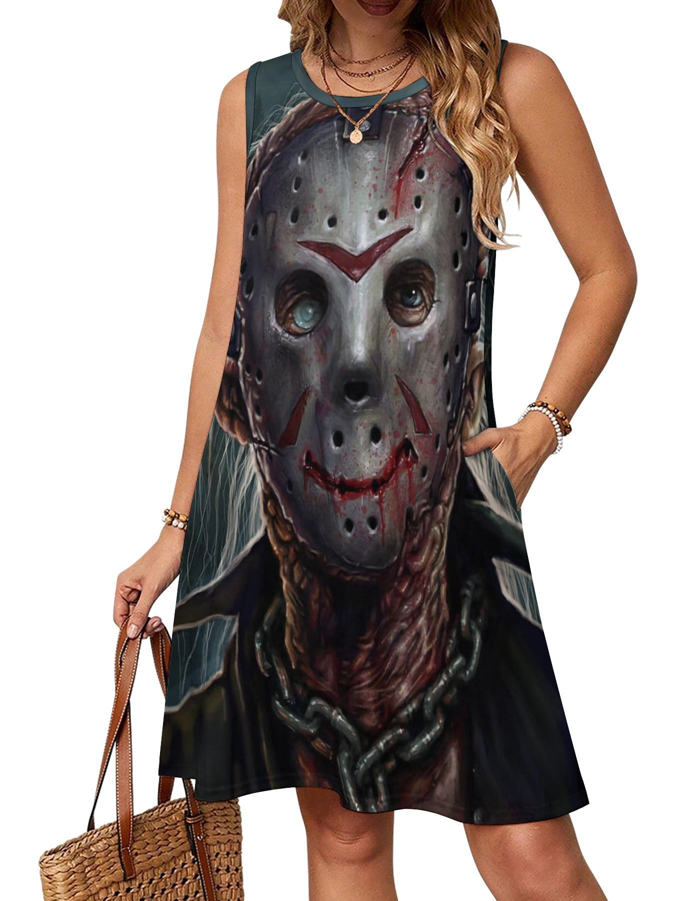 Jason Voorhees Sundress Beach Tank Midi Dress with Pockets Sleeveless A ...