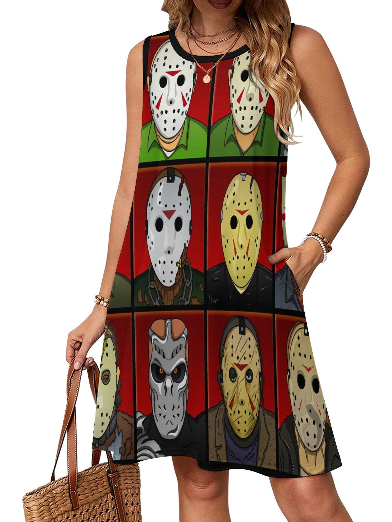 Jason Voorhees Sundress Beach Tank Midi Dress with Pockets Sleeveless A ...