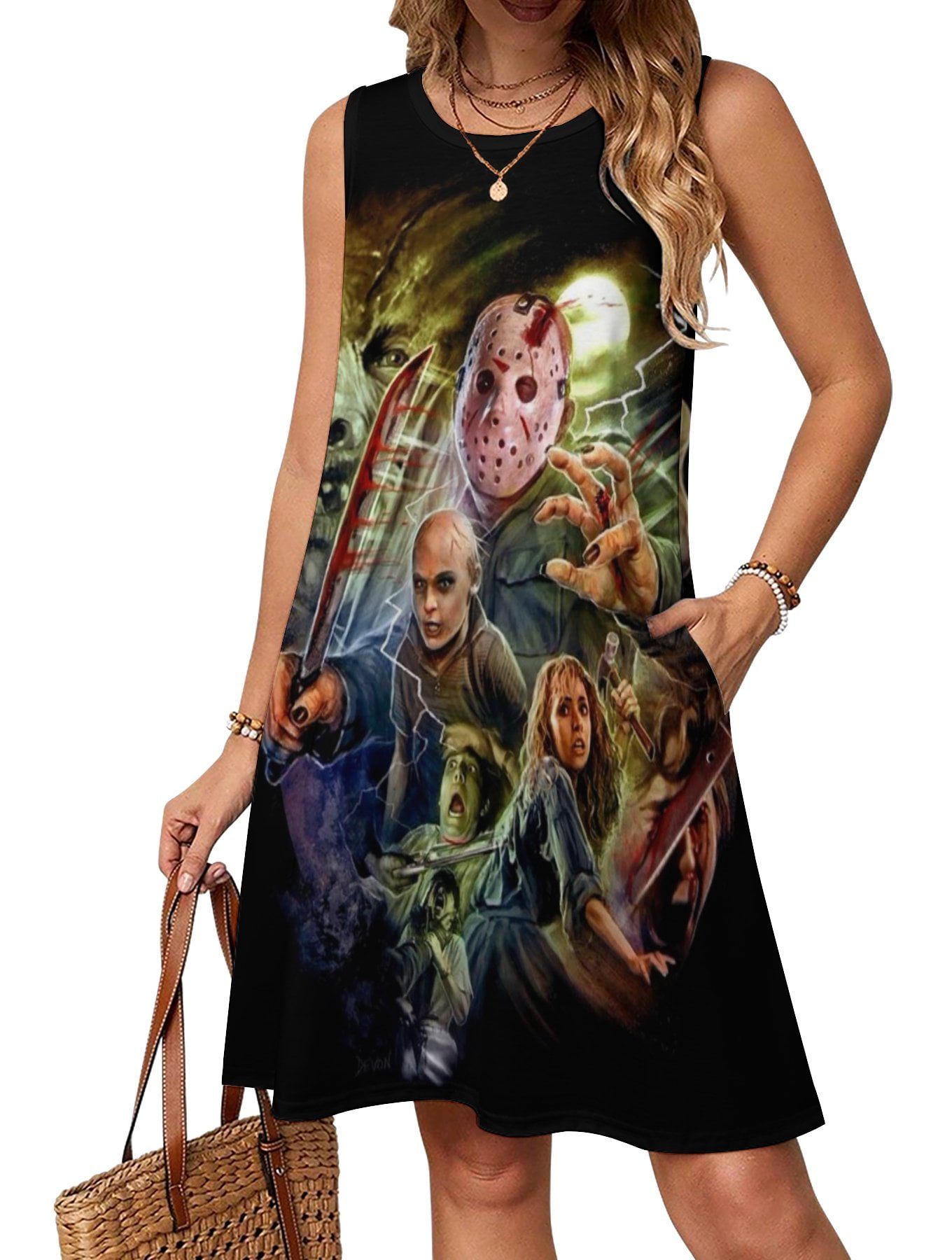 Jason Voorhees Sundress Beach Tank Midi Dress with Pockets Sleeveless A ...