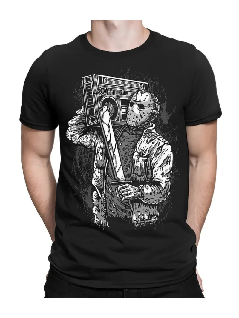 Jason Voorhees with Boombox T-Shirt for Men - Black 100% Cotton Tee ...