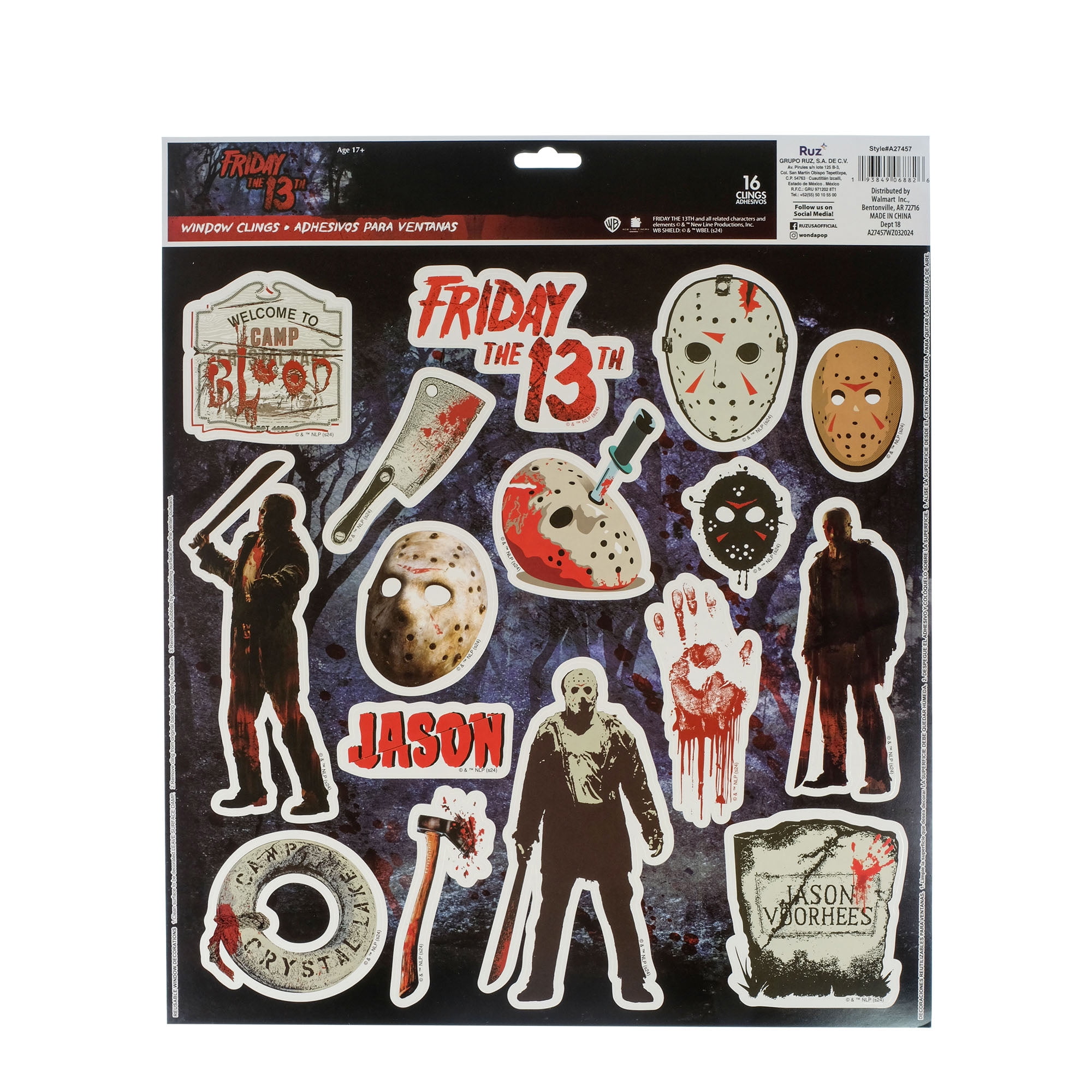 Jason from Friday the 13Th, Halloween Static Cling Wall or Window Décor ...
