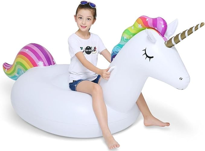 Jasonwell Big Inflatable Unicorn Pool Float Floatie Ride On with Fast ...