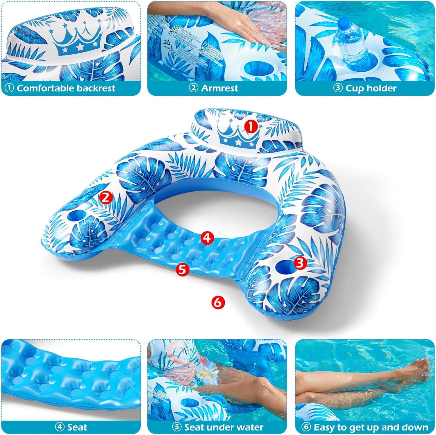 Jasonwell Inflatable Pool Float Chair - 2 Pack Pool Floaties Chair ...