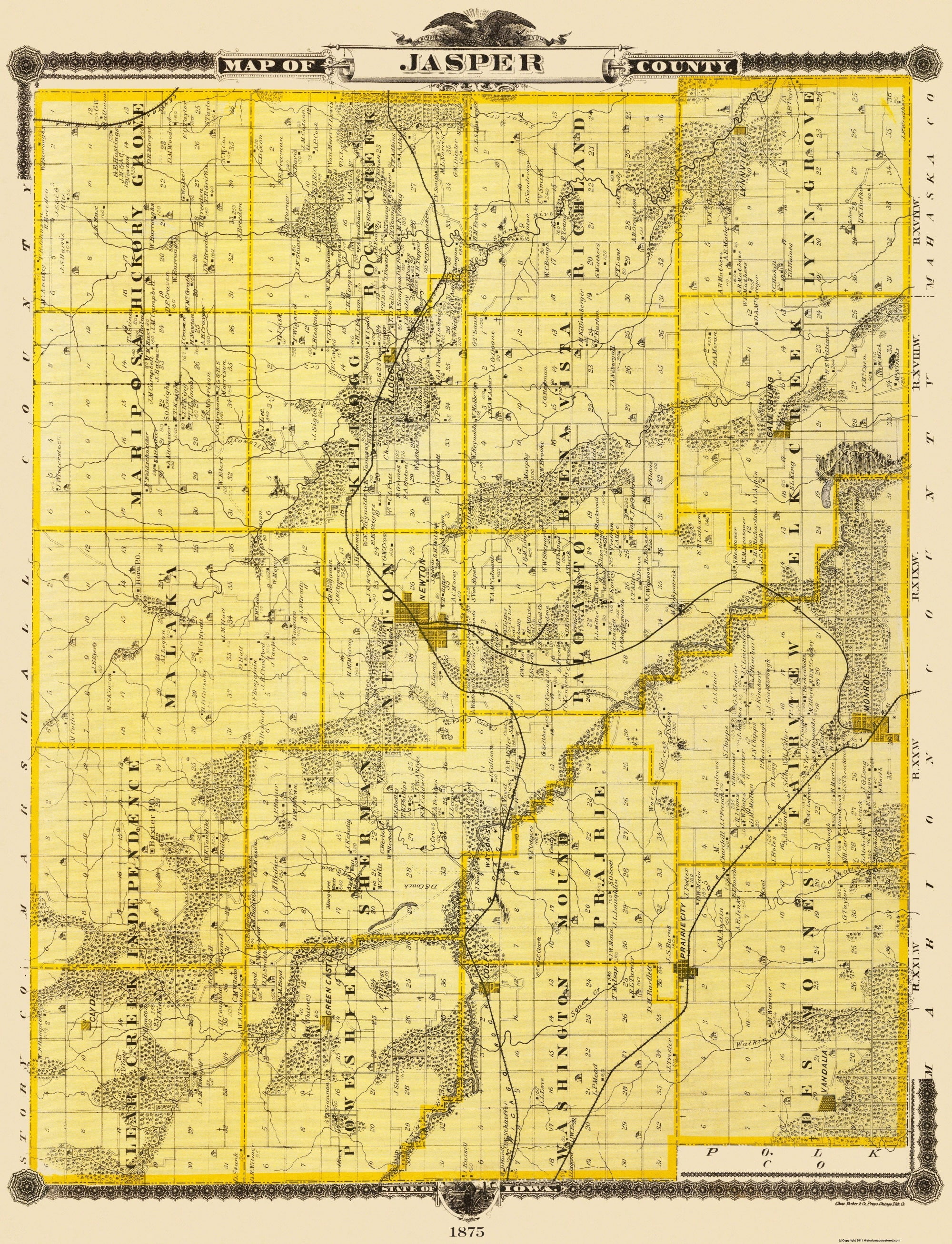 Historic County Map - Jasper County Iowa - Shober 1875 - 23 x 30.06 ...
