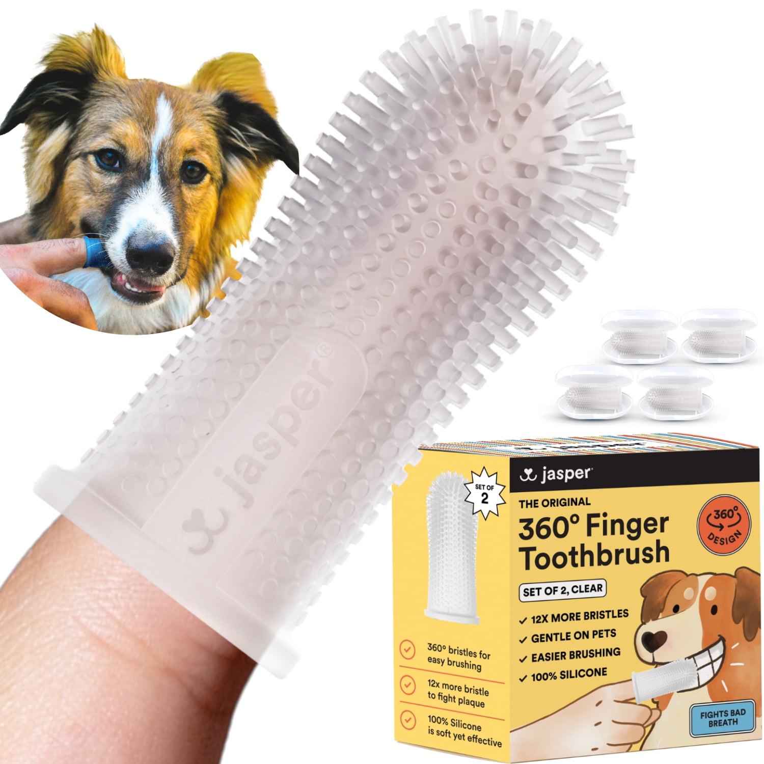 Jasper Dog Toothbrush Silicone Finger Toothbrush for Puppies, Cats and ...