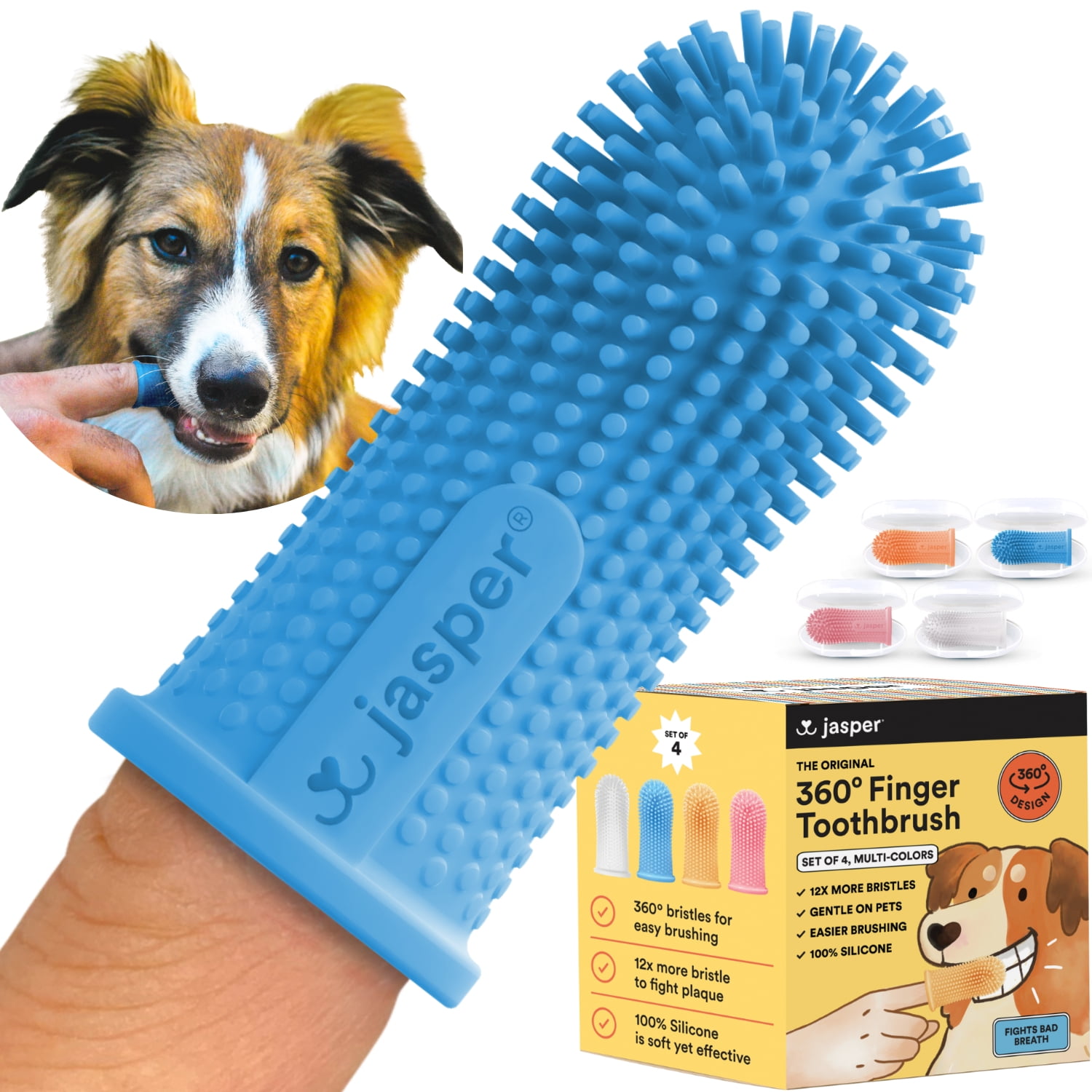 Jasper, Dog Toothbrush Silicone Finger 4 Pack, Soft 360º Bristles ...