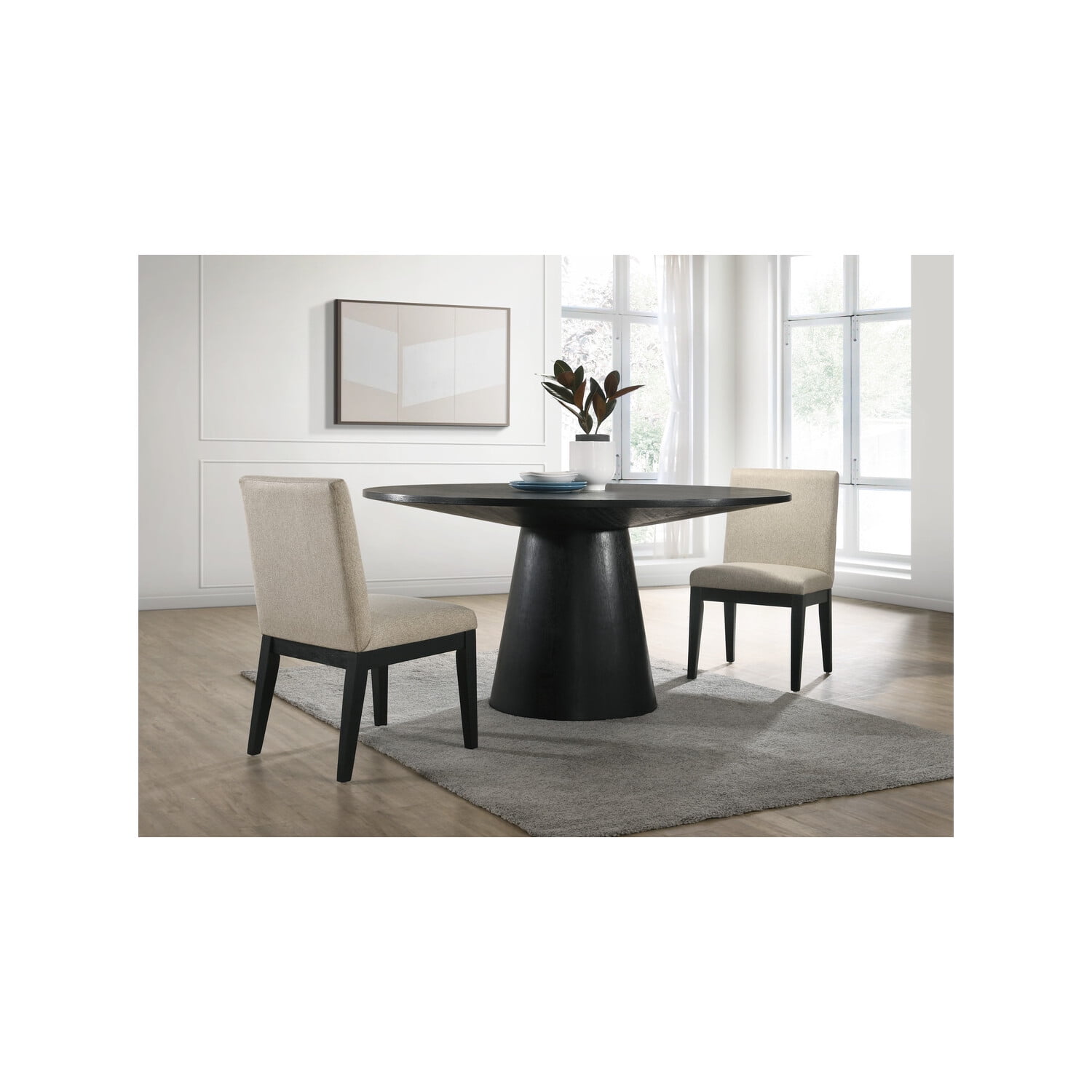 Jasper Ebony Black 3 Piece 59" Wide Contemporary Round Dining Table Set ...