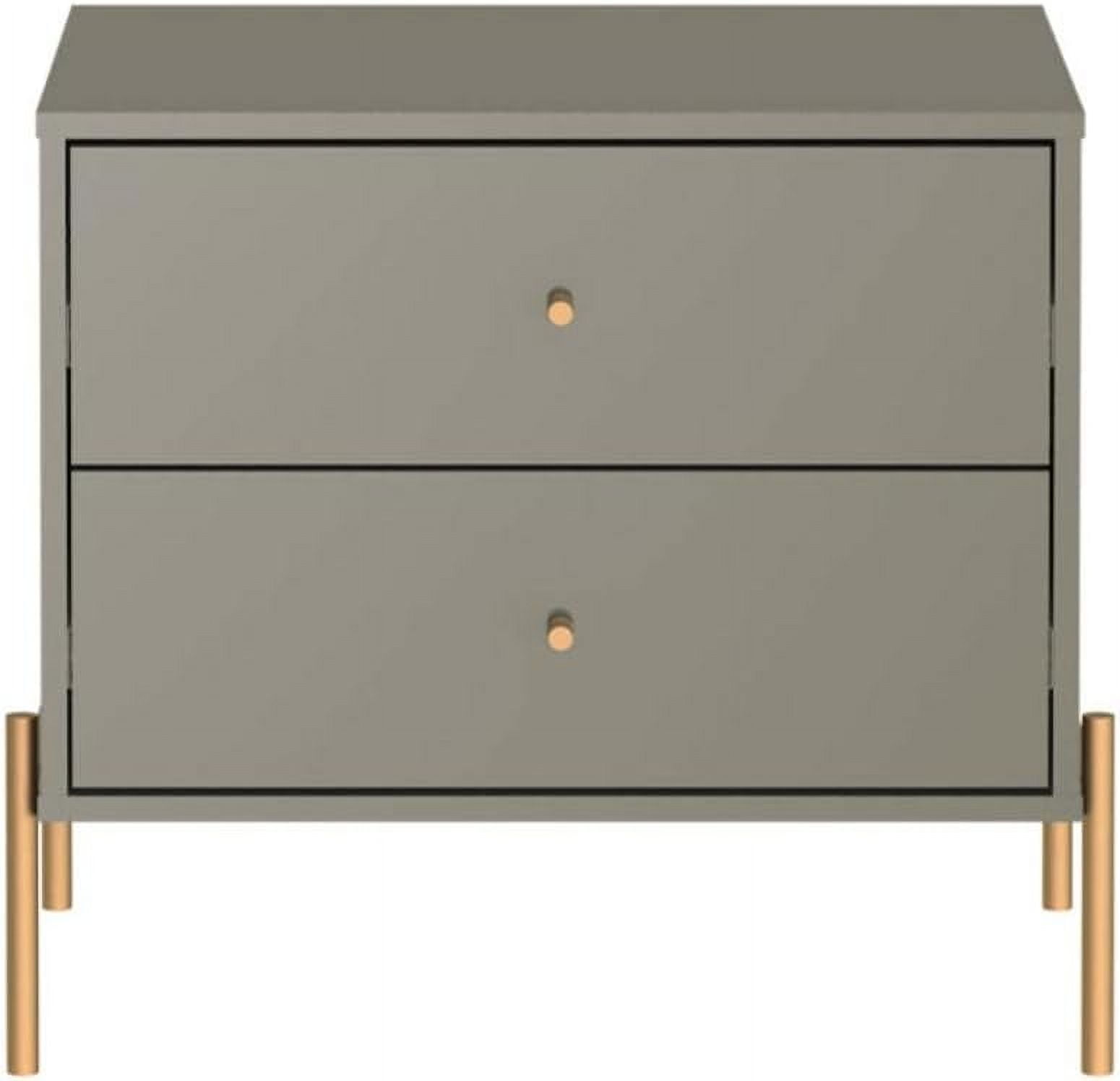 Jasper Nightstand with Steel Gold Leg, Modern Bedside Table with 2 Full Extension Drawers for ...