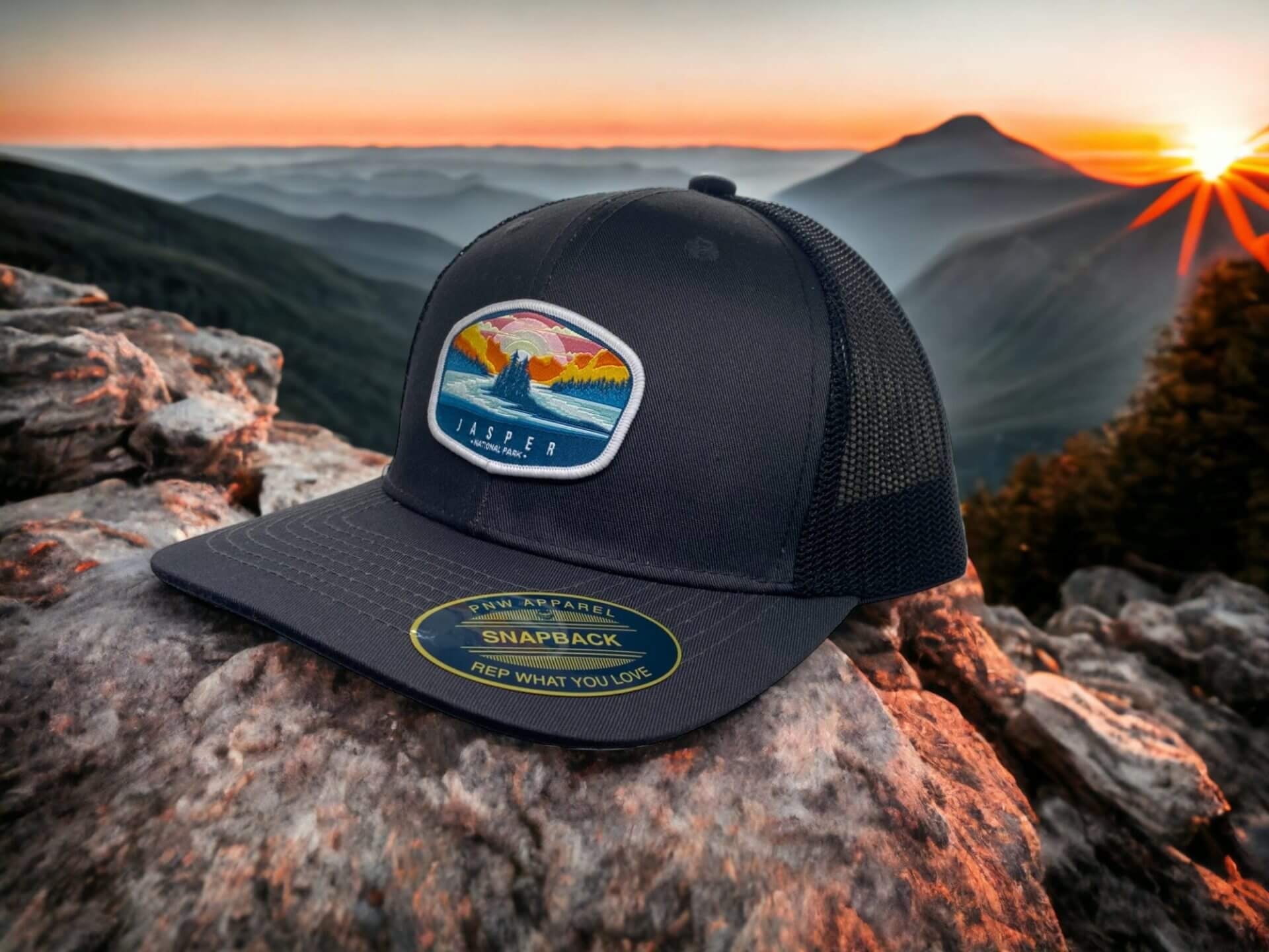 Jasper Trucker Hat w/ National Park Patch - Grey on Black Mesh ...