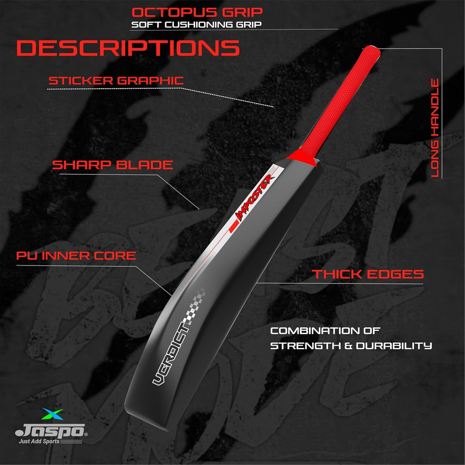 Jaspo Imposter Fumes Premium Hard Plastic Cricket Full Size Bat (35” X 4.5” Inch) For All Age ...