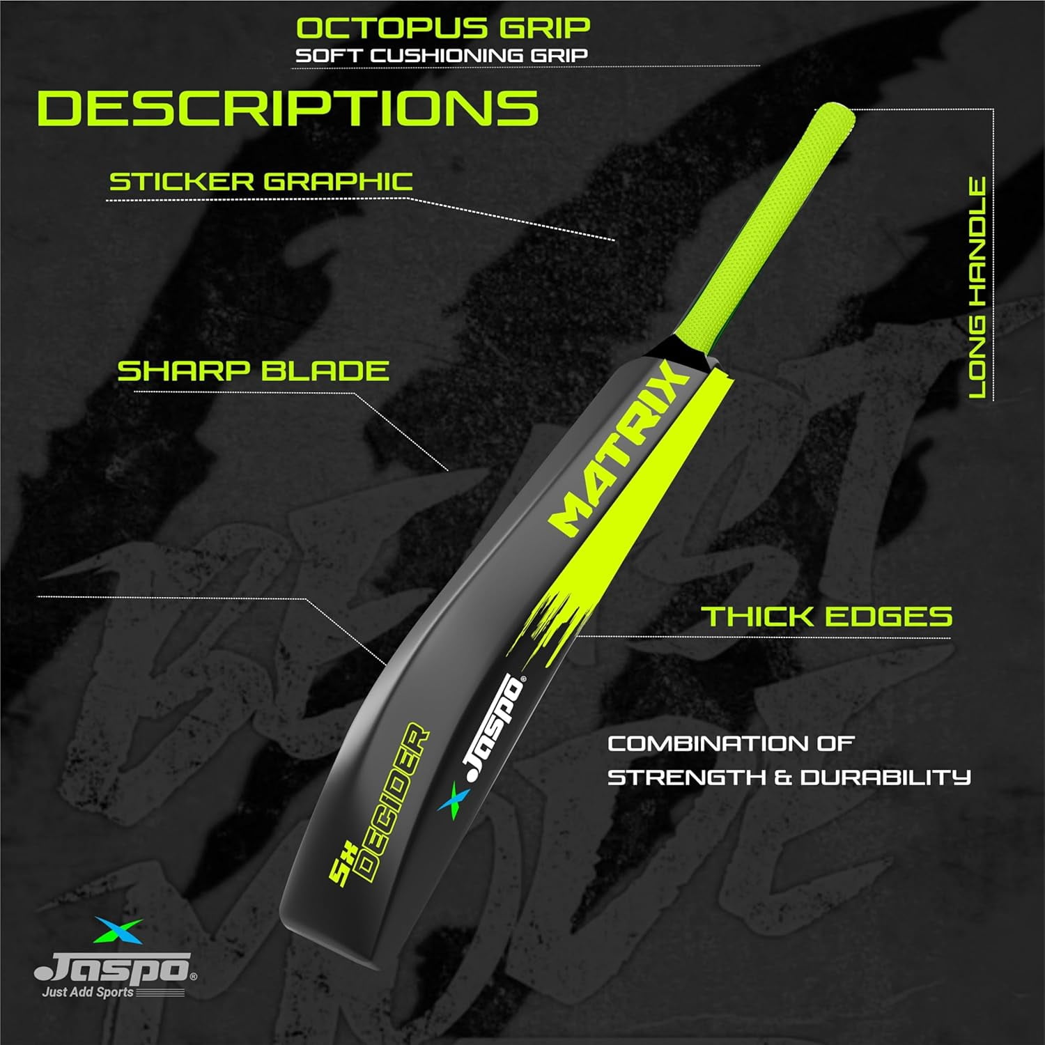 Jaspo Matrix Fumes Premium Hard Plastic Cricket Full Size Bat (35” X 4. ...