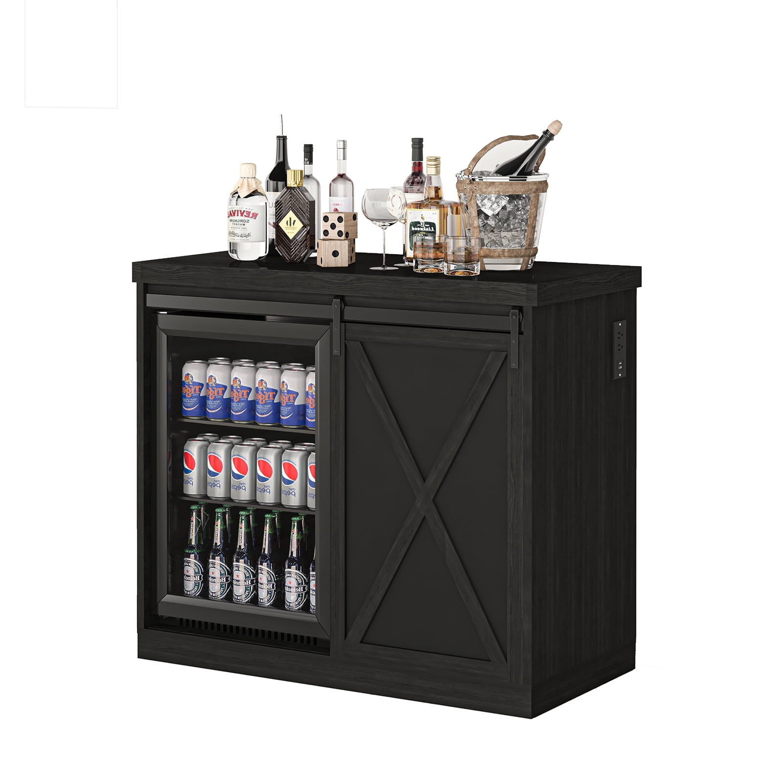 JassmiPkwy Home Grooved Wine Cabinet, Coffee Bar with Fridge Space ...