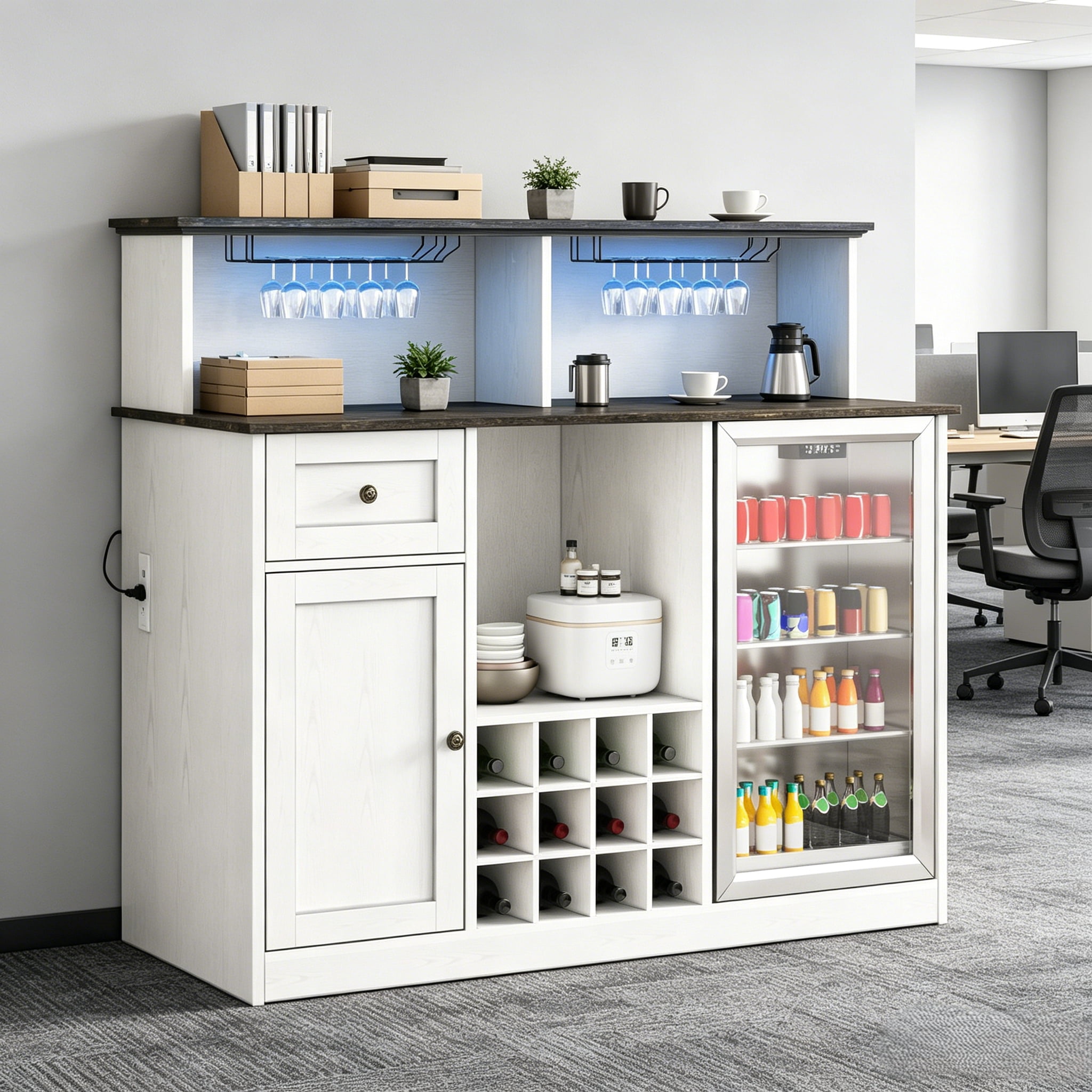 JassmiPkwy Large Coffee Bar Cabinet with Refrigerator Compartment ...