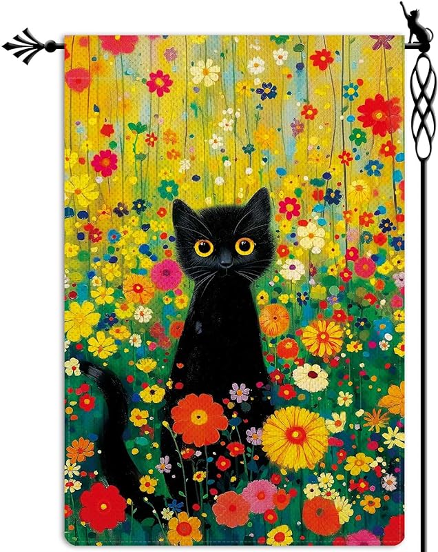 Jauageon Spring Summer Black Cat Garden Flag Colorful Floral Garden ...