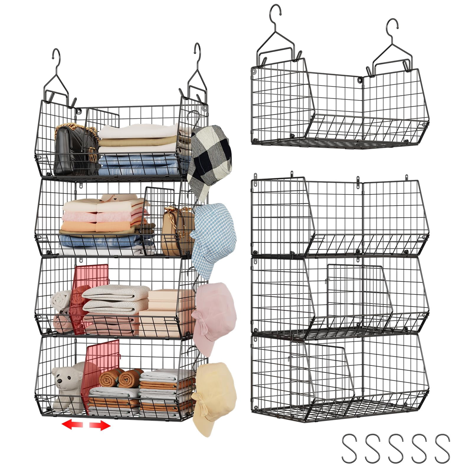 Jautokerdar 4 Tier Hanging Closet Organizer with Dividers,Extra Large ...