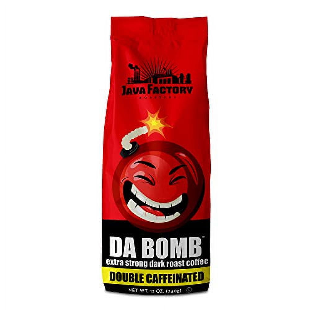 Java Factory High Caffeine Ground Coffee Double Caffeinated Da Bomb Bag, Dark Roast, 12 Ounce ...