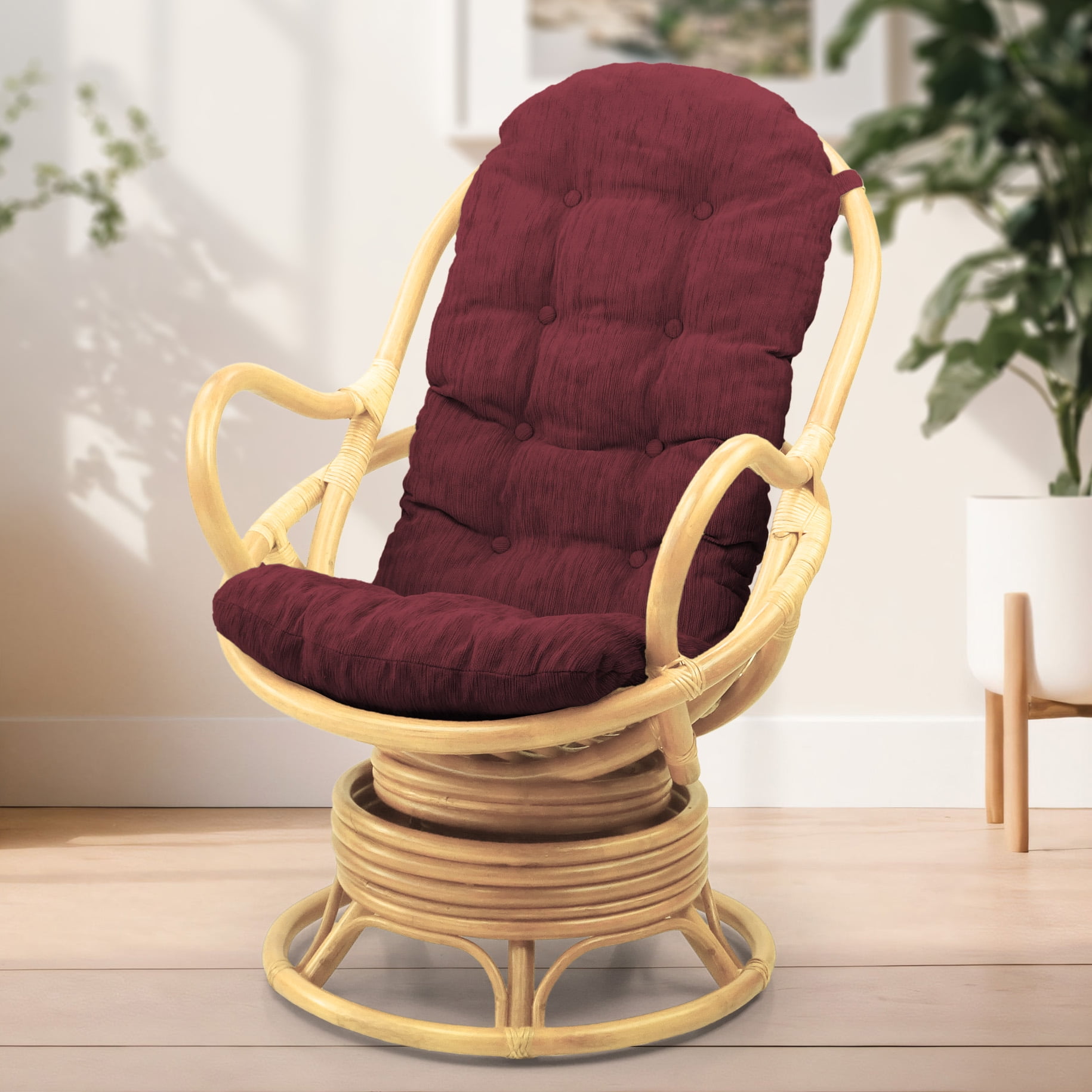 Java Lounge Swivel Rocking Chair with Dark Brown Cushion Natural Rattan ...