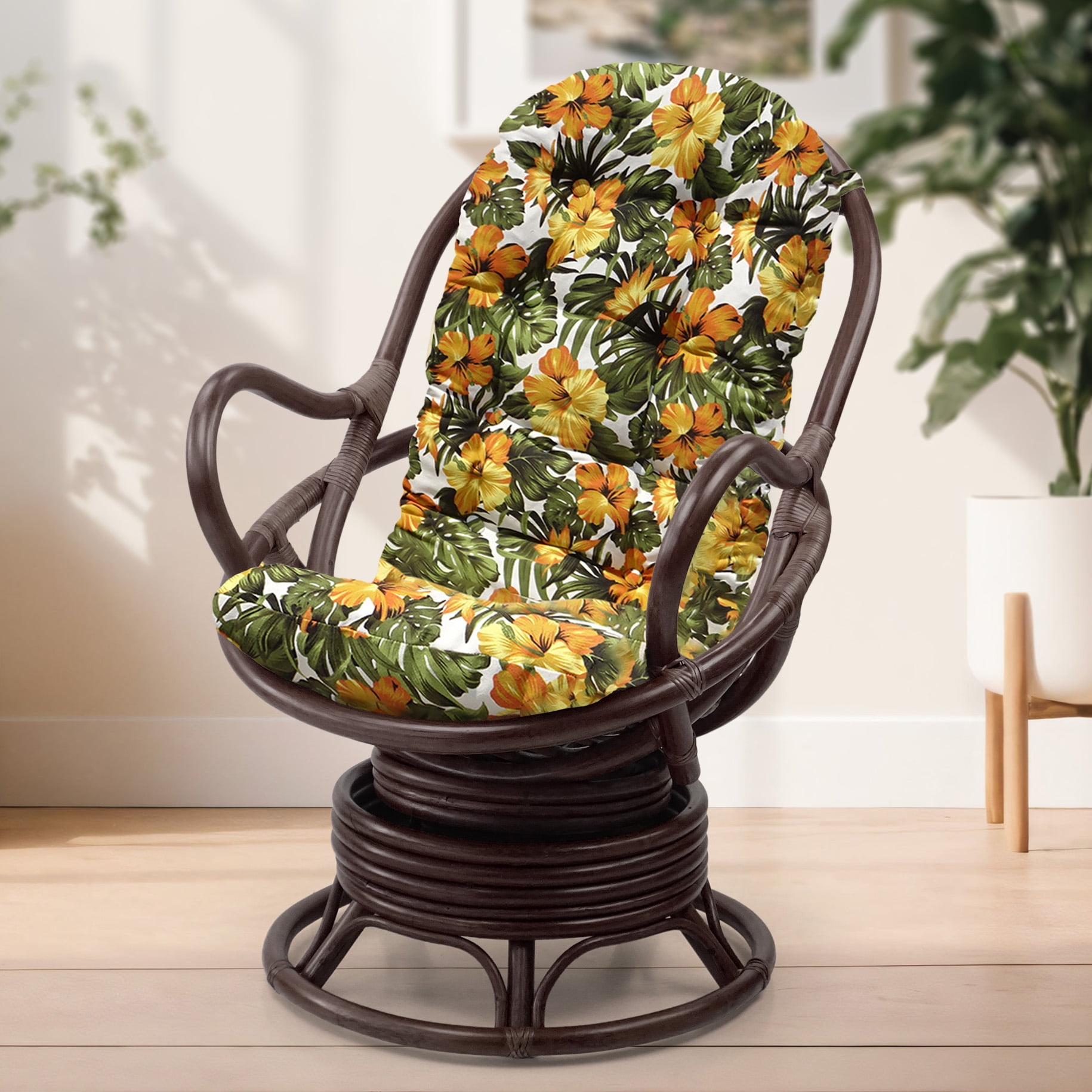 Java Lounge Swivel Rocking Chair with Floral Cushion Natural Rattan ...