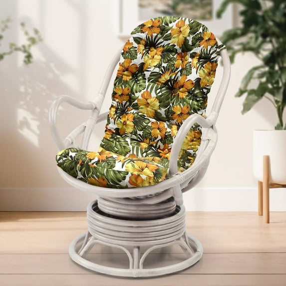 Java Lounge Swivel Rocking Chair with Floral Cushion Natural Rattan ...